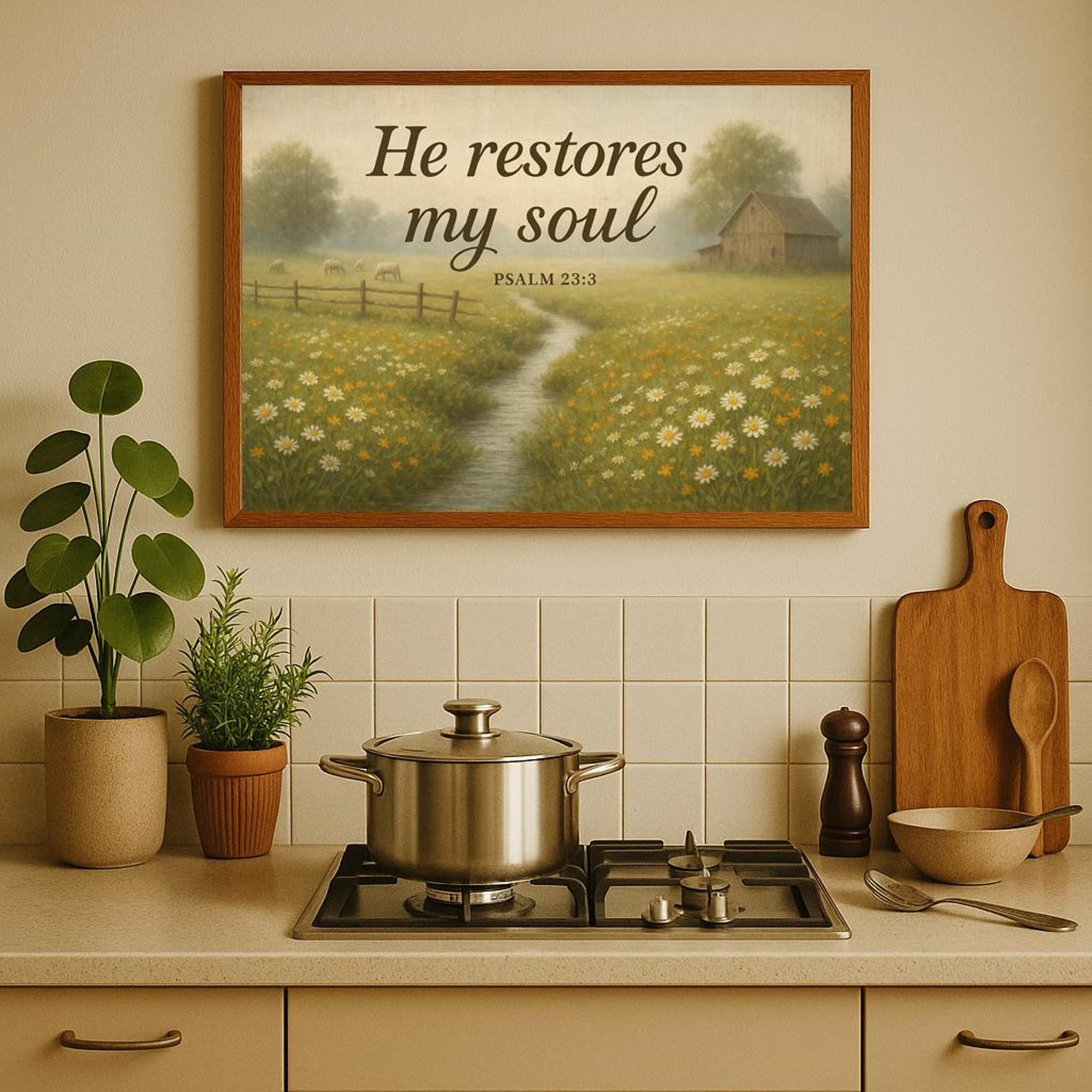 Rustic Psalm 23 Farmhouse Wall Art - Vintage Biblical Landscape ...
