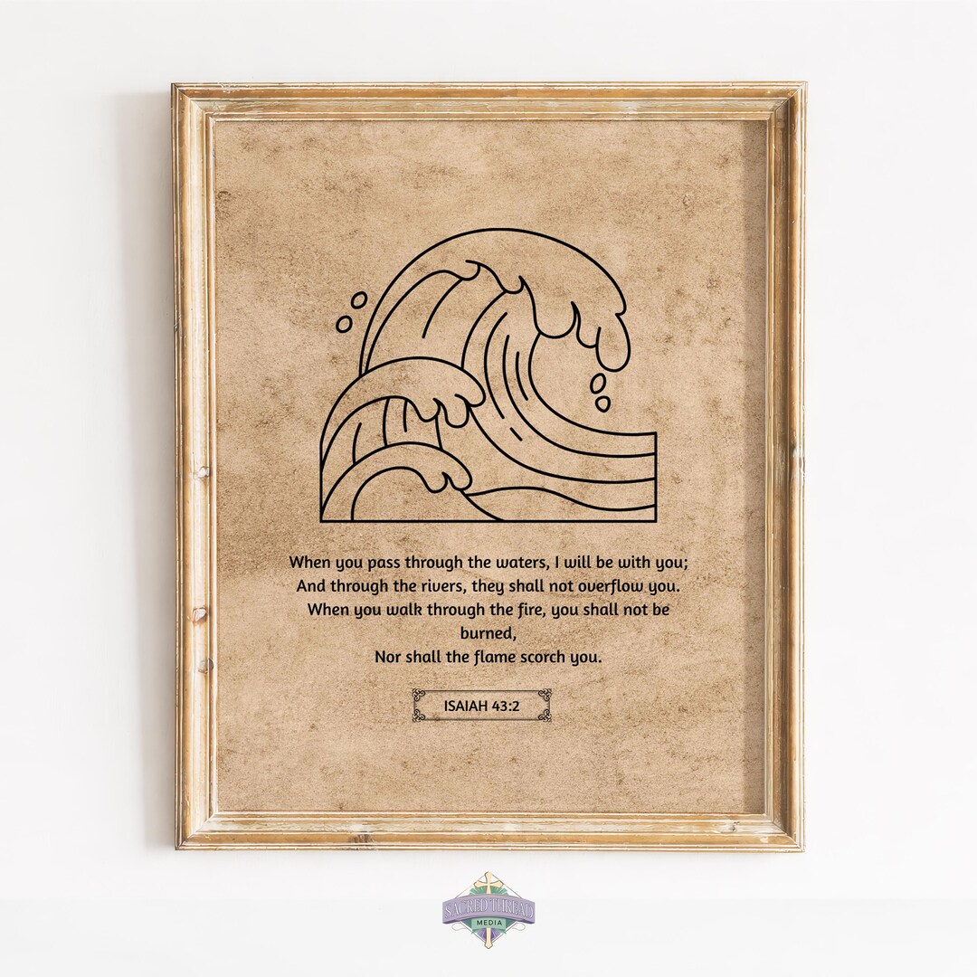 Rustic Ocean Waves Bible Verse Print - Farmhouse Scripture Art (digital ...