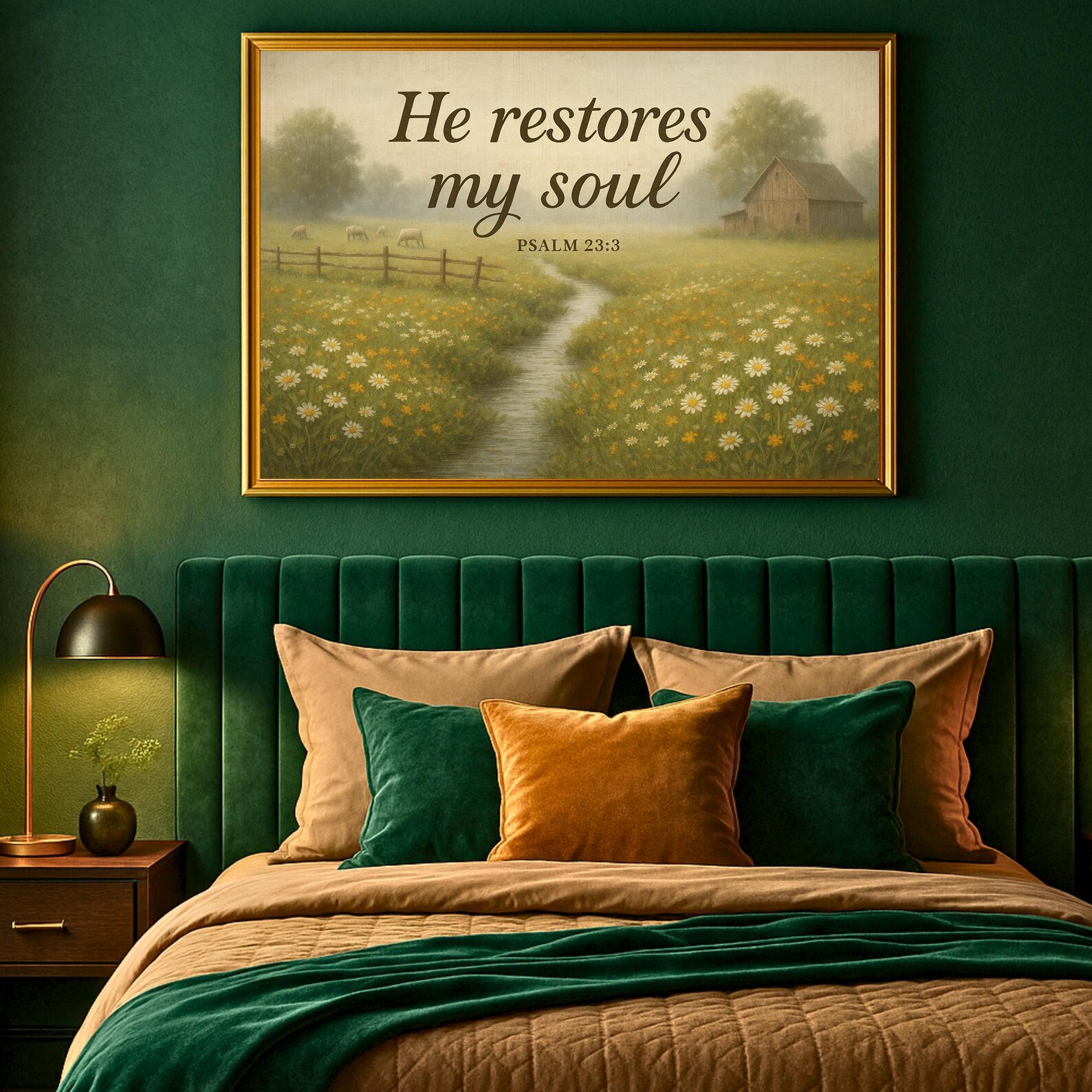 Rustic Psalm 23 Farmhouse Wall Art - Vintage Biblical Landscape ...