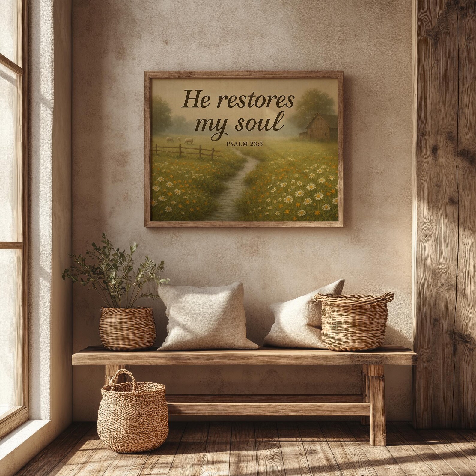 Rustic Psalm 23 Farmhouse Wall Art - Vintage Biblical Landscape ...