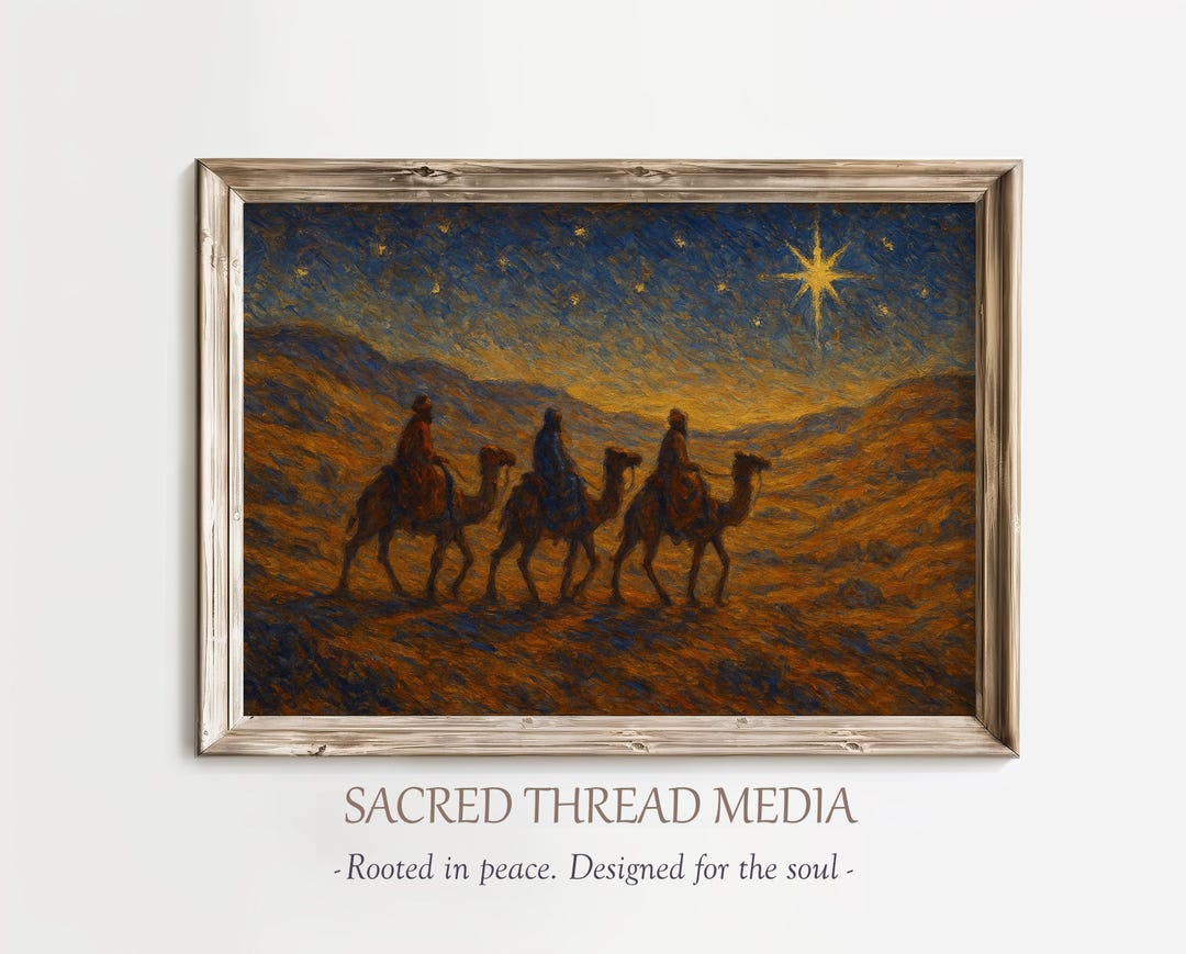 Rustic Nativity Print – Vintage Journey of the Magi Christmas Art ...