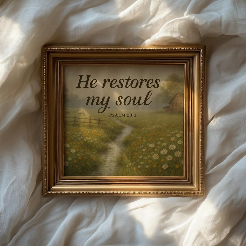 Rustic Psalm 23 Farmhouse Wall Art - Vintage Biblical Landscape ...