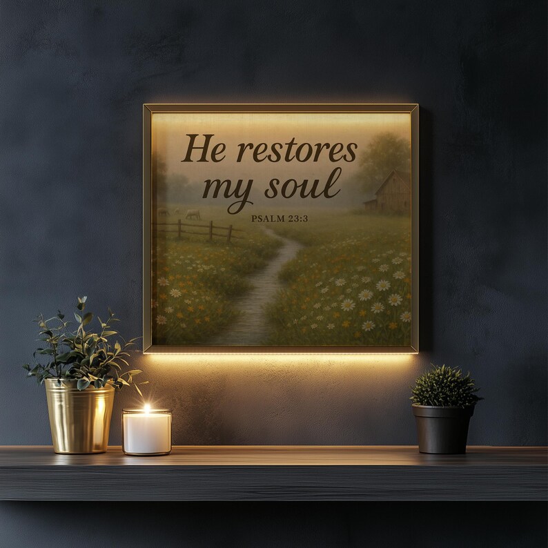 Rustic Psalm 23 Farmhouse Wall Art - Vintage Biblical Landscape ...