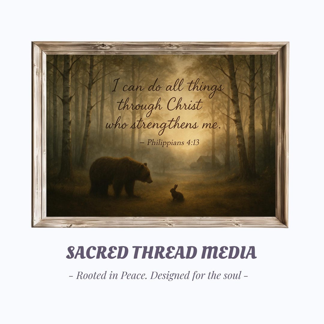 Rustic Christian Bible Verse Art Print: Farmhouse Bear Landscape ...