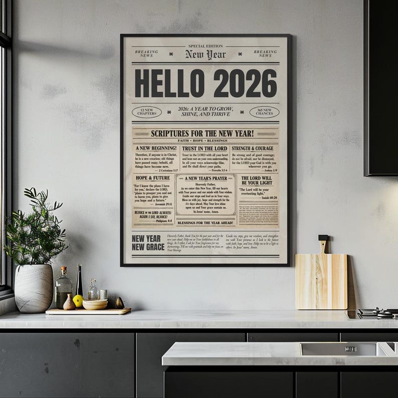 Hello 2026 Newspaper-style Art - Vintage Typographic New Year Print ...