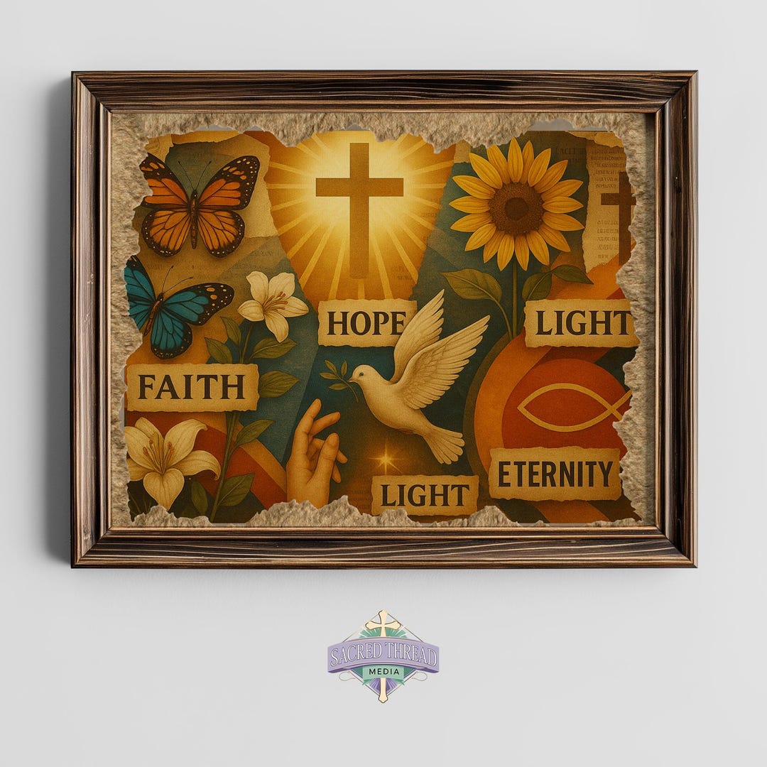Inspirational Christian Cross Art - Vintage Textured Collage, Rustic ...
