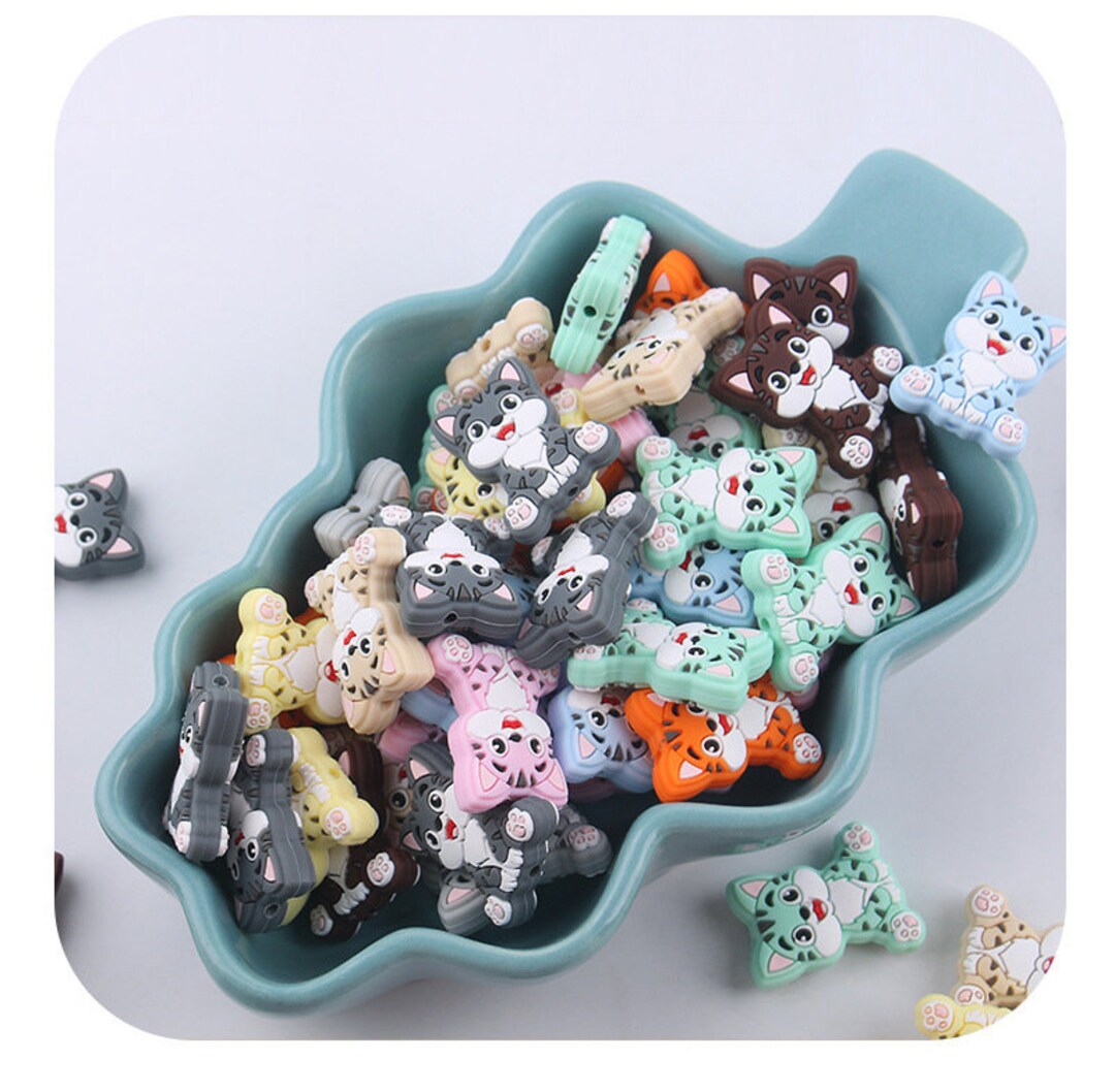 Cartoon Cat Shape Silicone Beads,loose Pen Bead,focal Beads Charm,diy ...