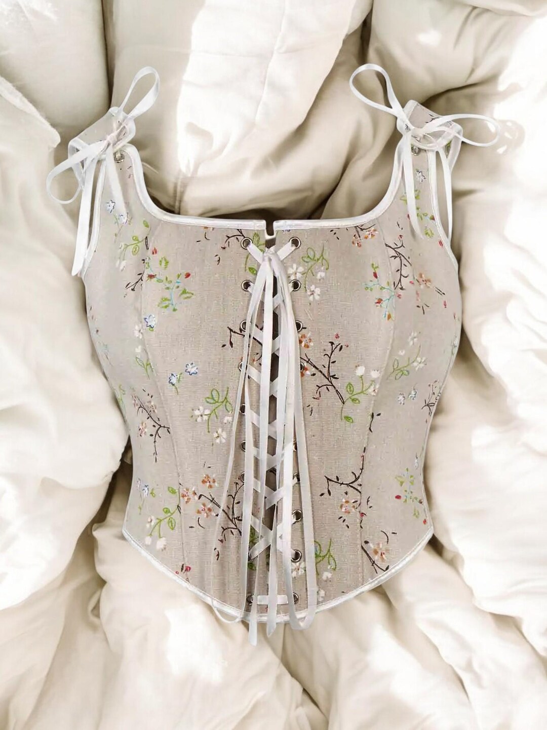 Floral Corset Top | Renaissance Bodice Vest | Medieval Overbust Corset ...
