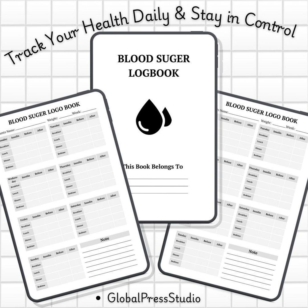 Blood Sugar Log PDF – 121-page Glucose Tracker, Diabetes Journal ...
