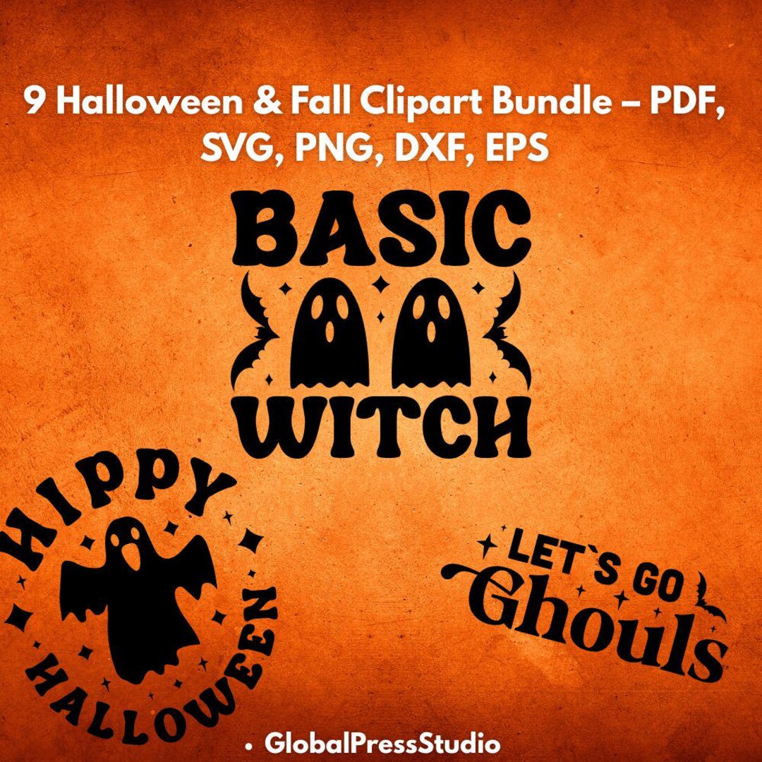 9 Halloween & Fall Clipart Bundle | PDF, SVG, PNG, Dxf, Eps | Digital ...