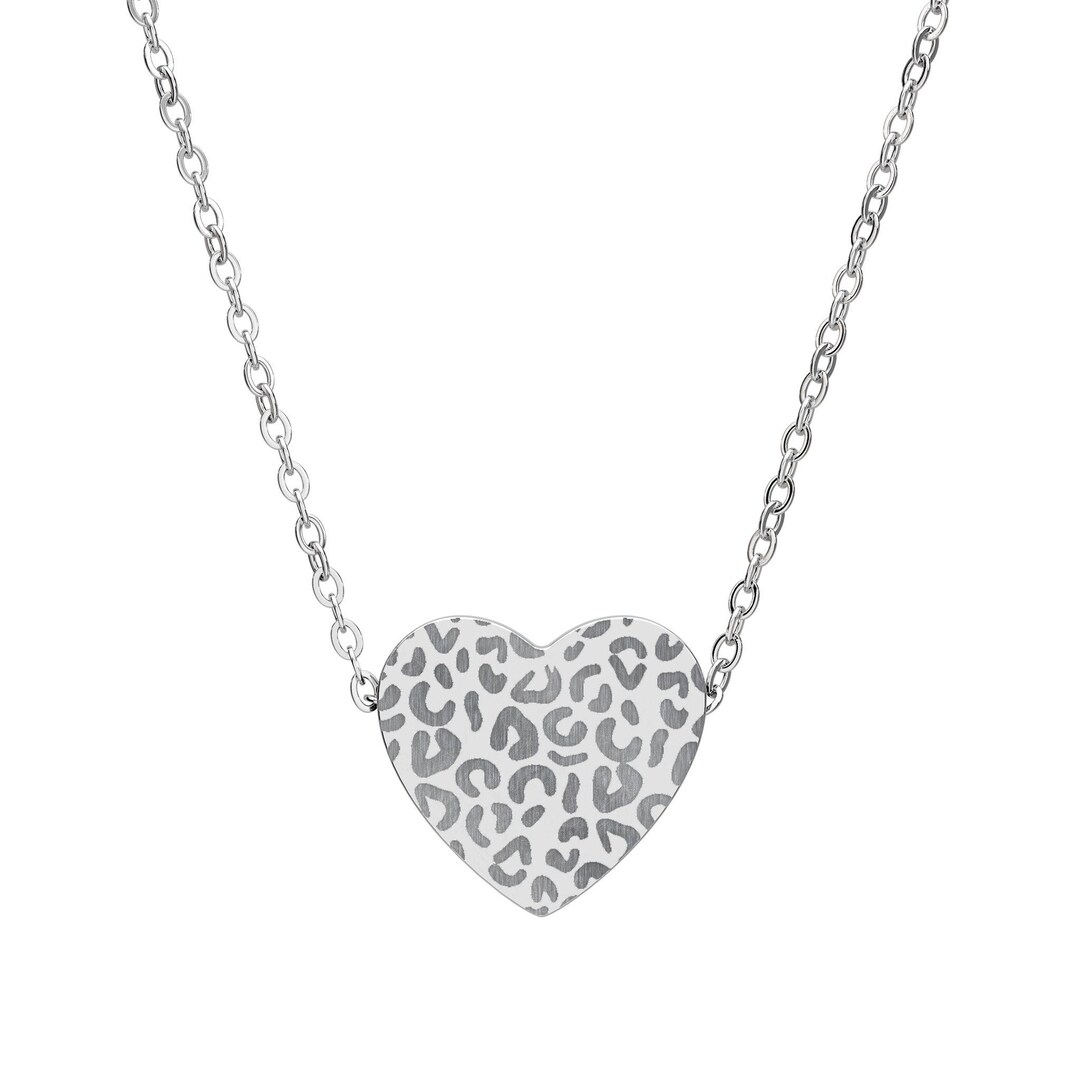 Leopard Print Heart Necklace: Engraved Stainless Steel Jewelry - Etsy