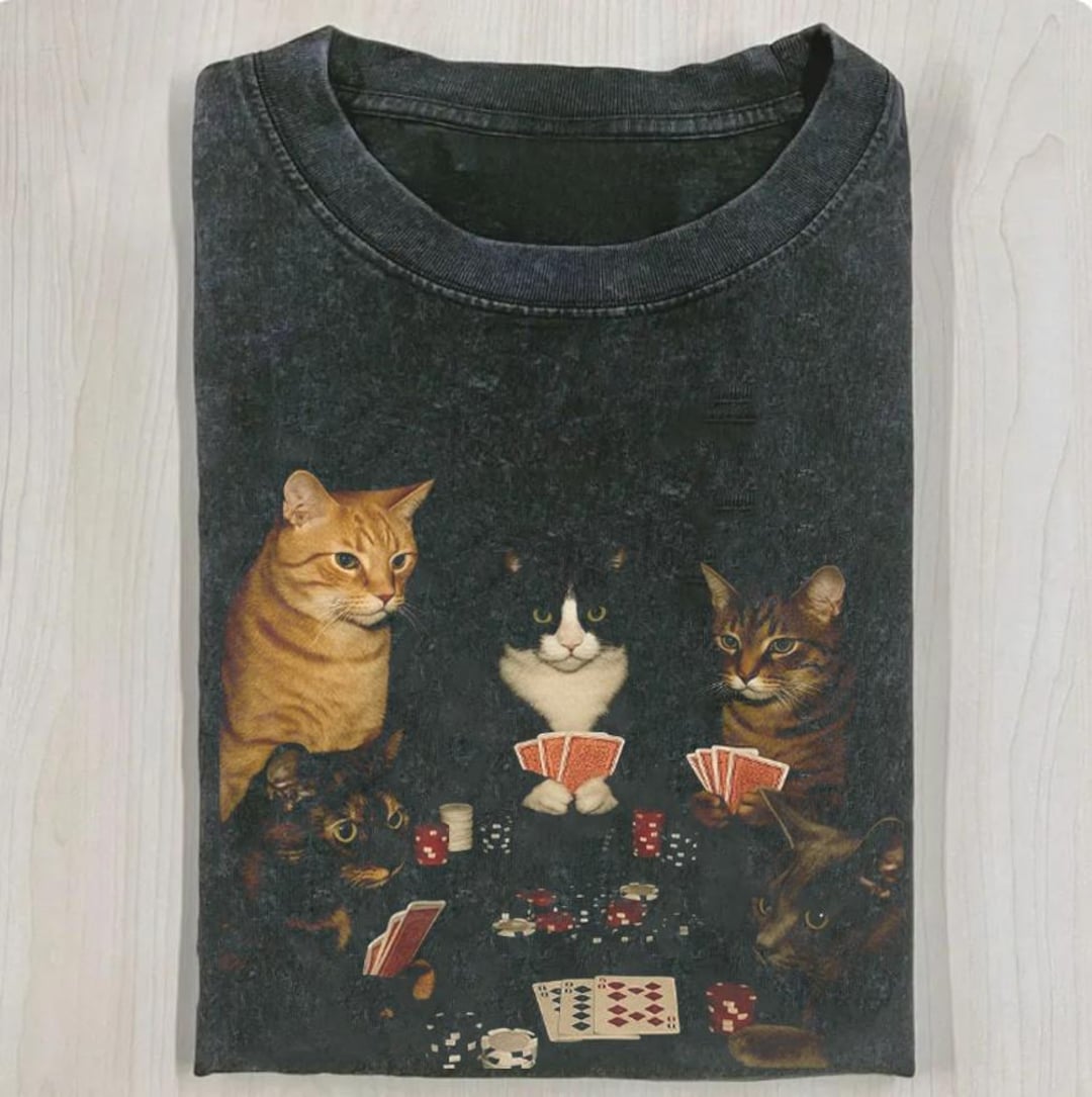 Vintage Cats Playing Pokerr Meme Graphic Tee, Funny Cat Shirt, Funny ...