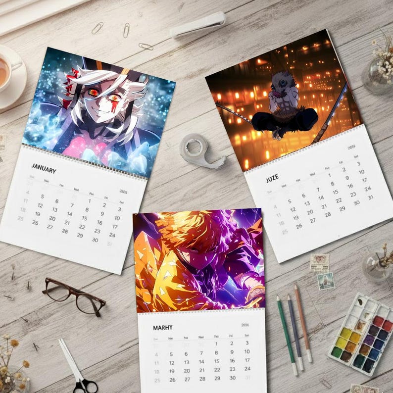 Demon Slayer 2026 Wall Calendar, Tanjiro, Nezuko, Zenitsu, Inosuke ...