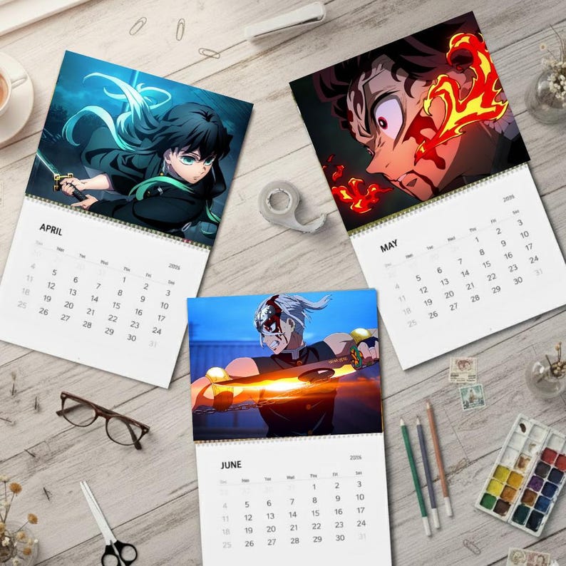 Demon Slayer 2026 Wall Calendar, Tanjiro, Nezuko, Zenitsu, Inosuke ...