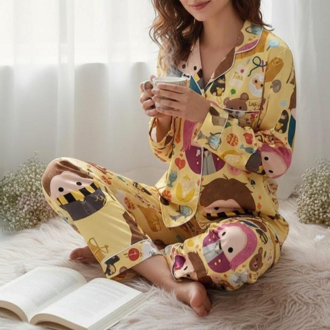 Cute Wizard Cartoon Pajamas, Fantasy Character Sleepwear Set, Gift for ...