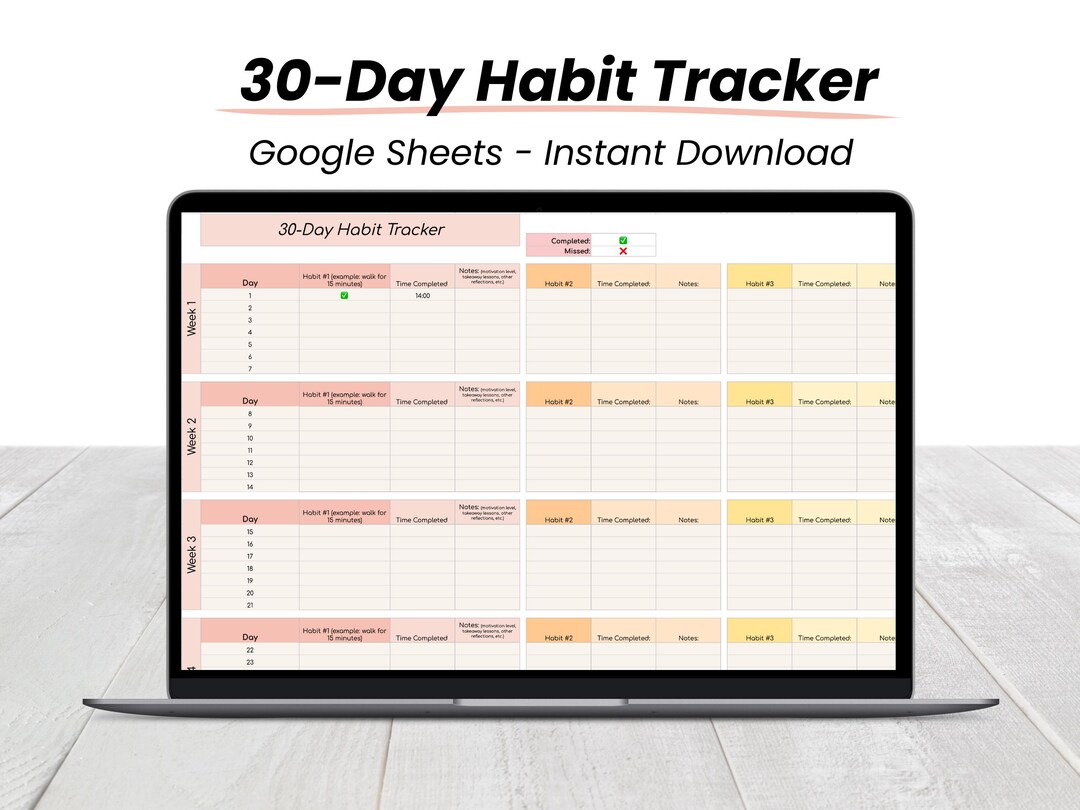 Habit Tracker Spreadsheet: Daily, Weekly, 30-day Google Sheets Habit ...