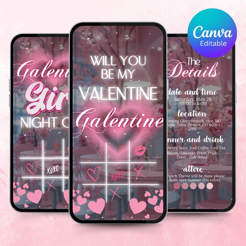 Animated Galentine's Day Party Invitation Video: Pink Valentines Invite ...