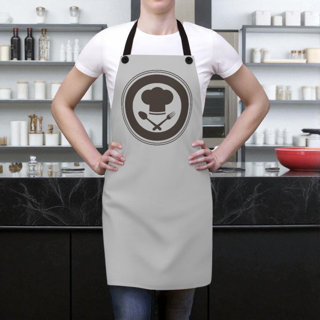 Chef Logo Apron, Professional Kitchen Apron in Grey, Gift for Chef ...