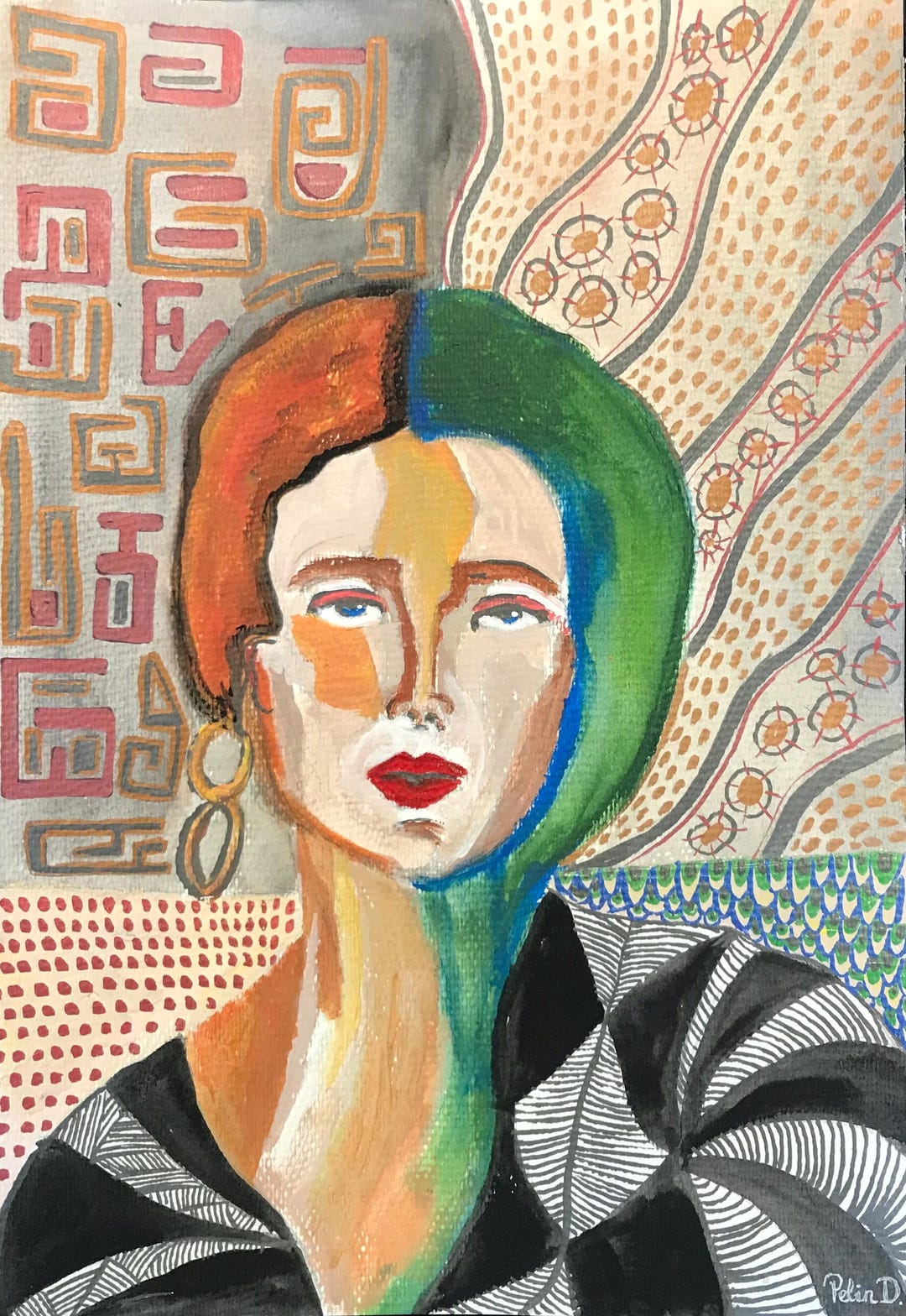 Portrait of a Lady Drawing on Paper , Drawing With Marker Pen and ...