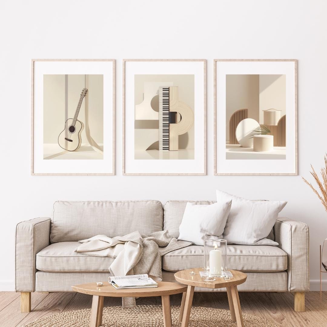 Abstract Music Prints – Guitar, Piano, Drums Abstract Art (set of 3 ...