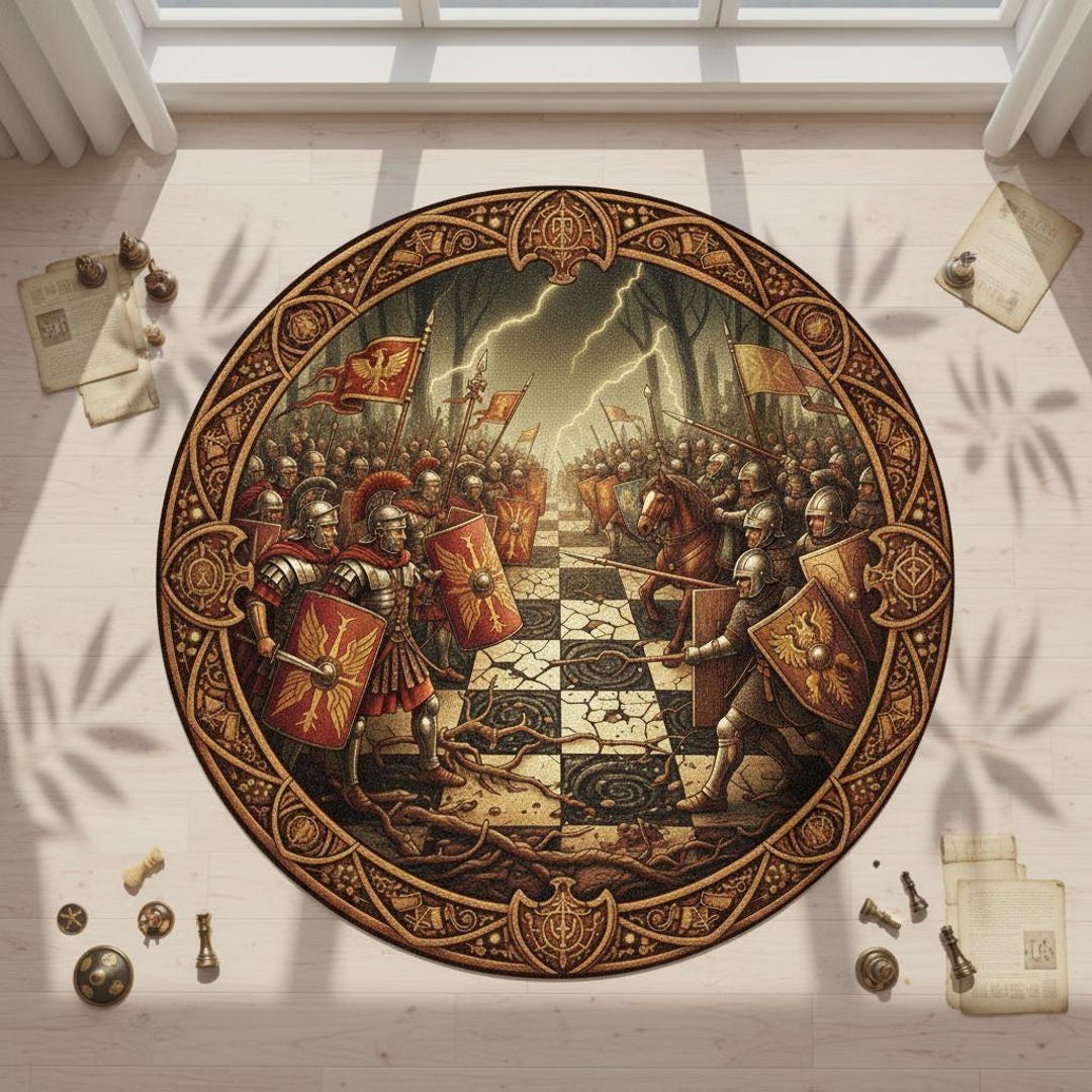 Round Chess Rug, Roman Legion Vs Medieval Knights, Epic Battle Mat ...