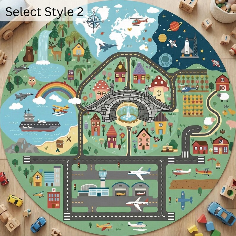 Winnie the Pooh Adventure Map Rug, Bear Friends Play Mat, Lion Pilot ...