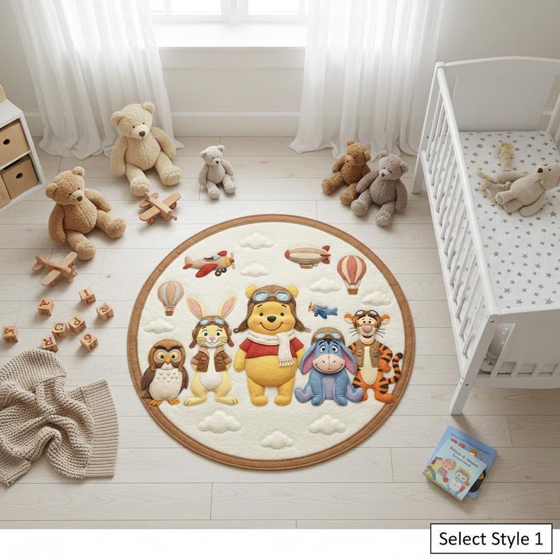 Winnie the Pooh Adventure Map Rug, Bear Friends Play Mat, Lion Pilot ...