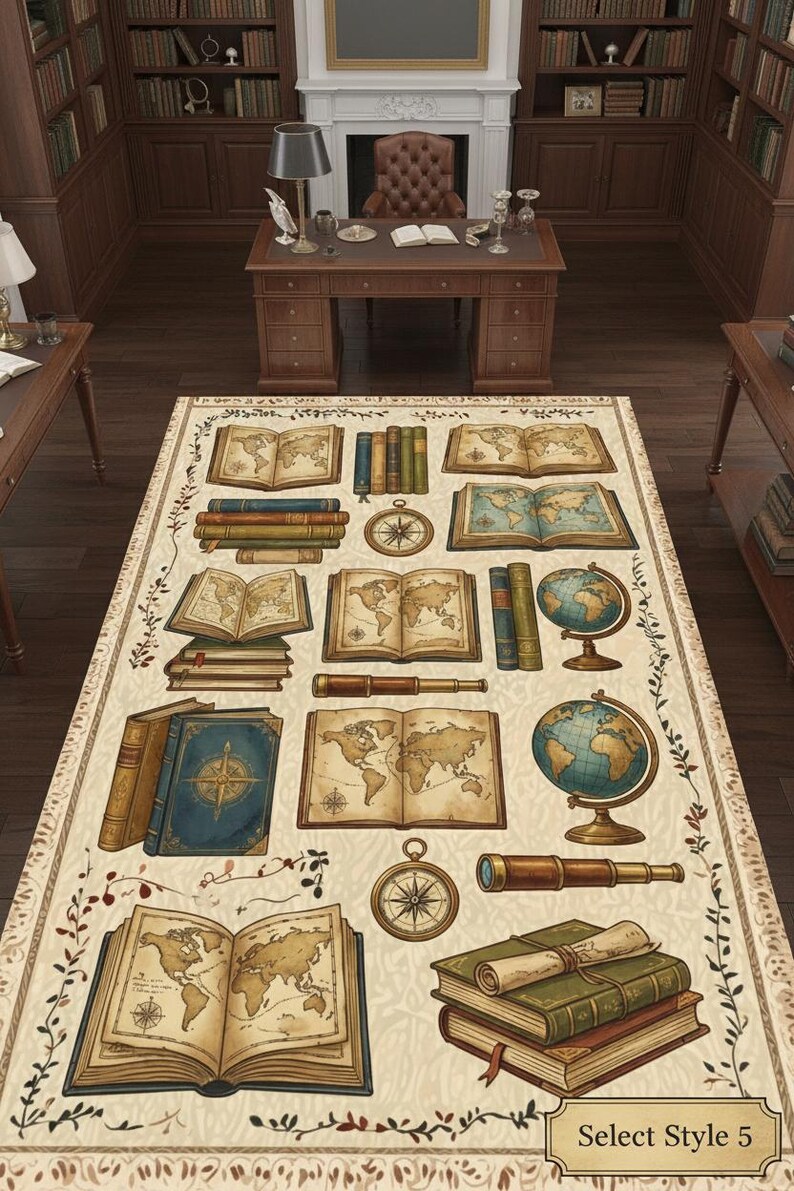 Vintage Map Rug - Zodiac and Nautical Compass Design - Etsy