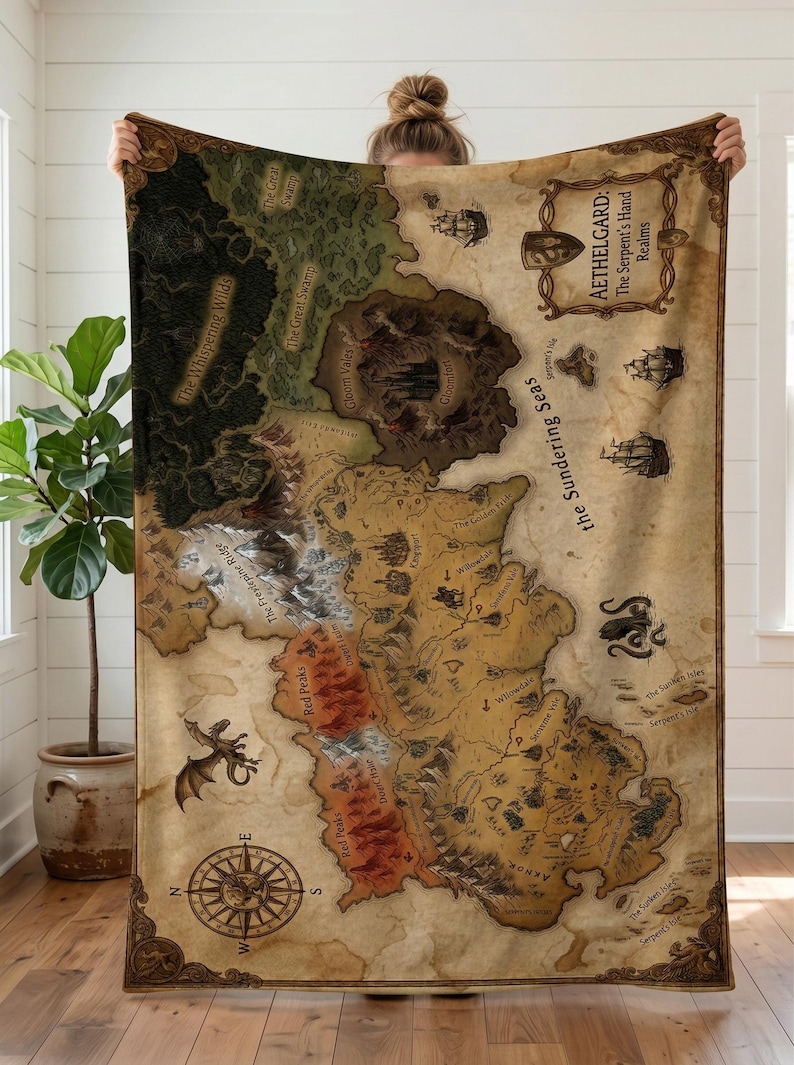 Fleece Blanket, Fantasy Map Throw, Magic School Decor, RPG Game Room ...