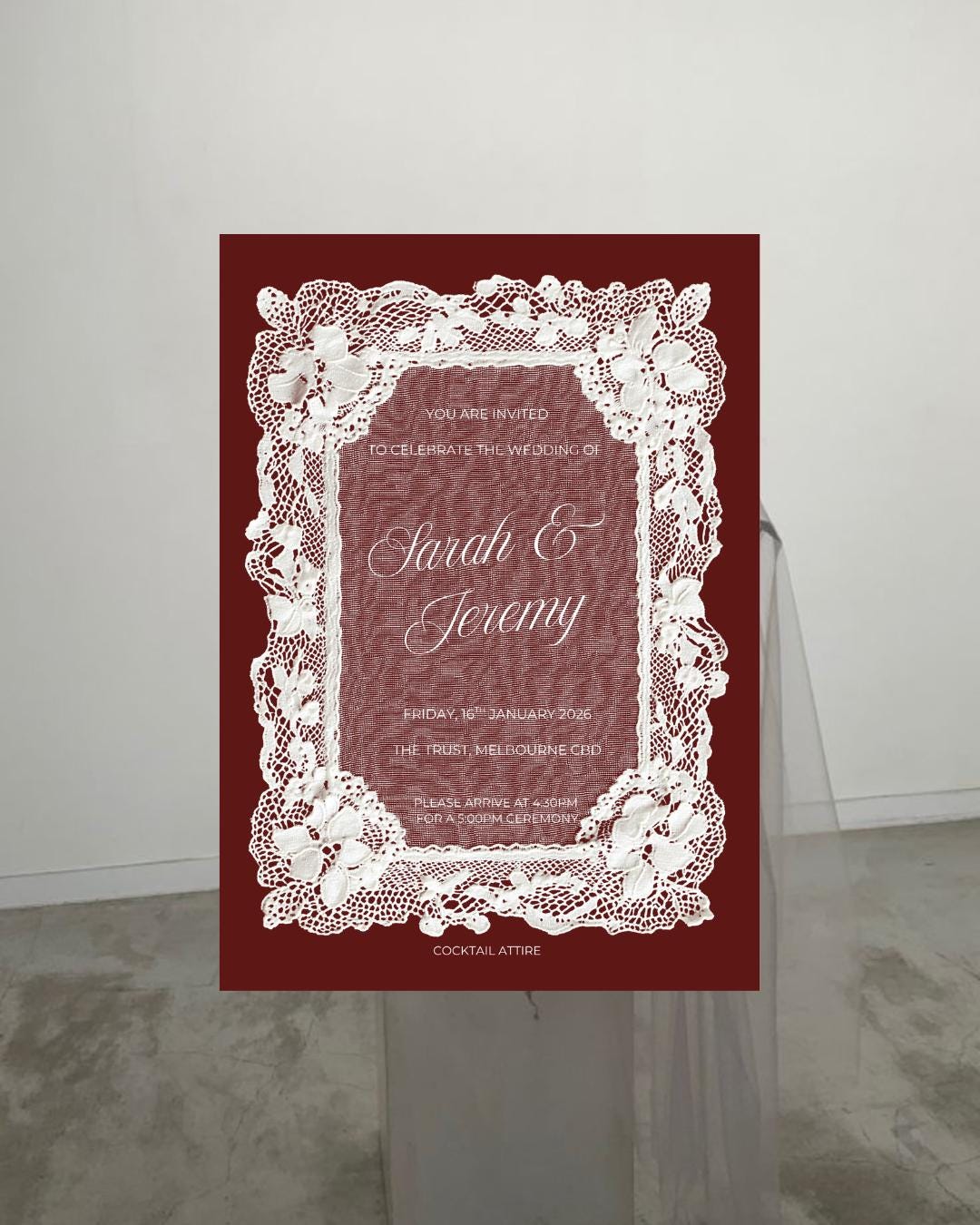 Elegant Red Lace Doily Wedding Invitation Template - Etsy