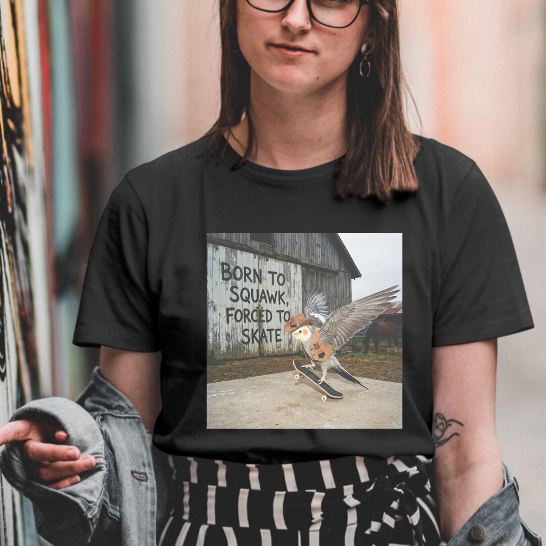 Stylish Born to Squawk, Forced to Skate – Funny Cowboy Parrot ...