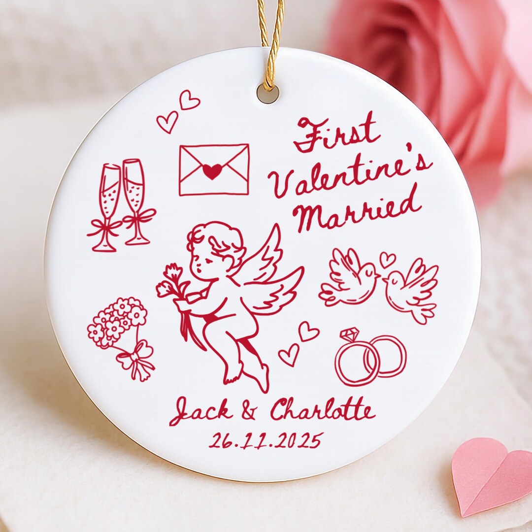 First Valentines Married Ornament Personalized Memory Keepsake for ...