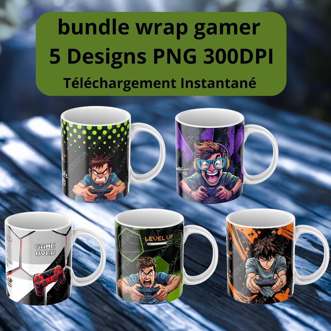 Bundle Wrap Mug Gamer – 5 Designs PNG | 300 DPI | Fichiers numériques ...