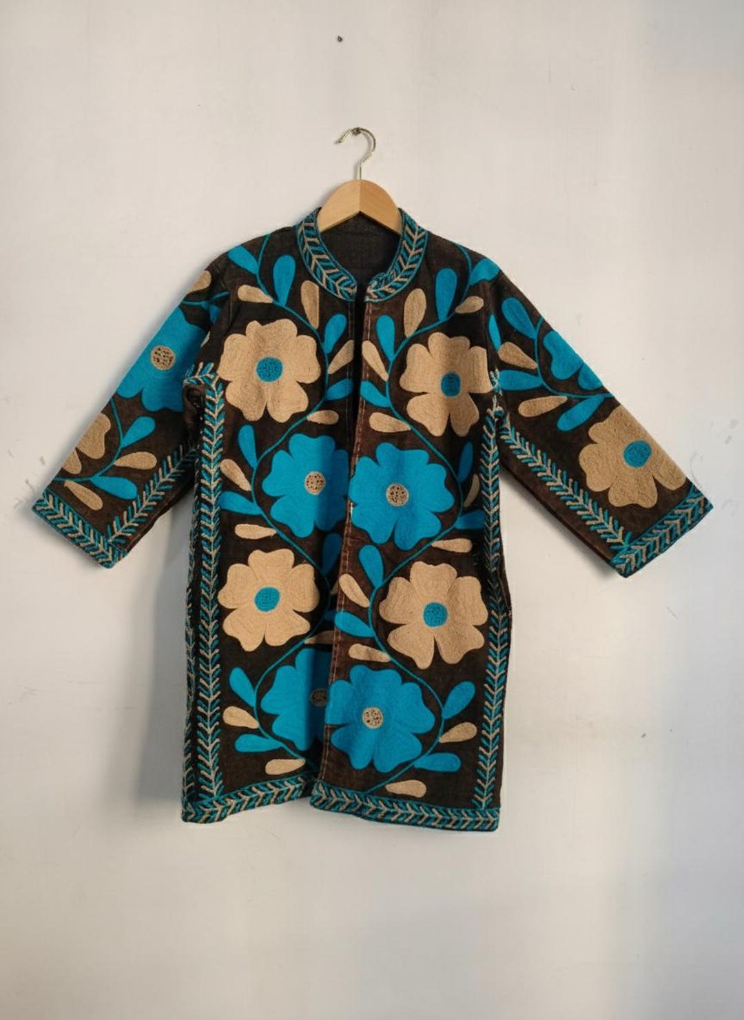 Long Colourful Floral Embroidered Jacket, Boho Stylish Coat, Women’s ...
