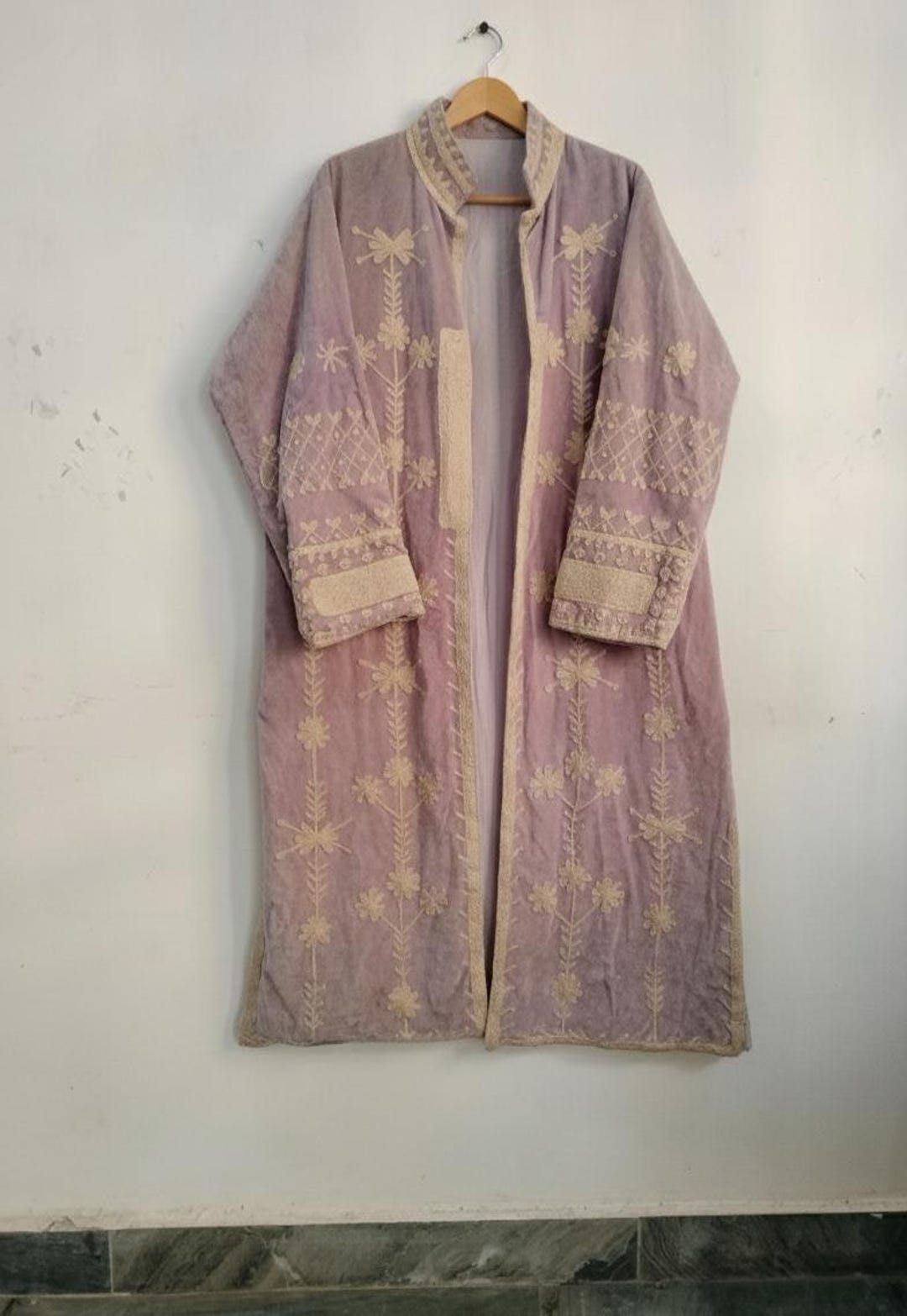 White Handmade Suzani Silk Velvet Jacket: Embroidered Cotton Winter ...