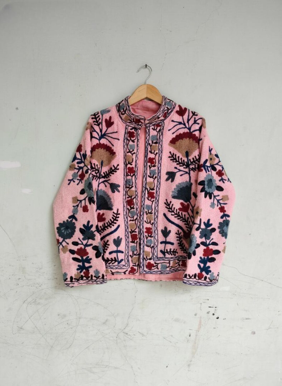 Pink TNT Cotton Embroidered Suzani Jacket: Boho Hippie Embroidered Coat ...