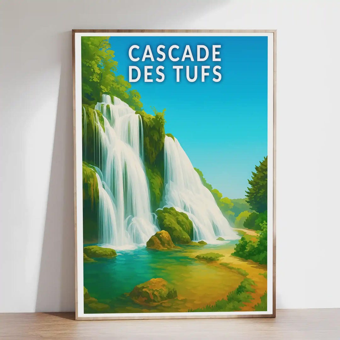 Poster - Tufs Waterfall - Jura, Franche-comté - Illustration, Vintage ...