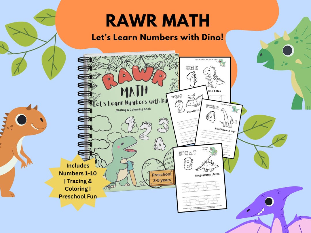 Rawr Dino Math Tracing Number Preschool Worksheet - Etsy