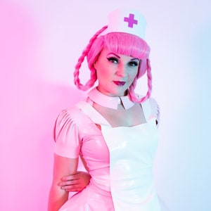 Latex Nurse Joy Inspired Dress & Apron Set. Cosplay Latex Costume With ...