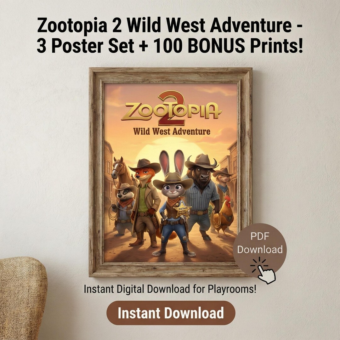 Zootopia Wild West Printable Art Set of 3 | Wild West Kids Room Decor ...