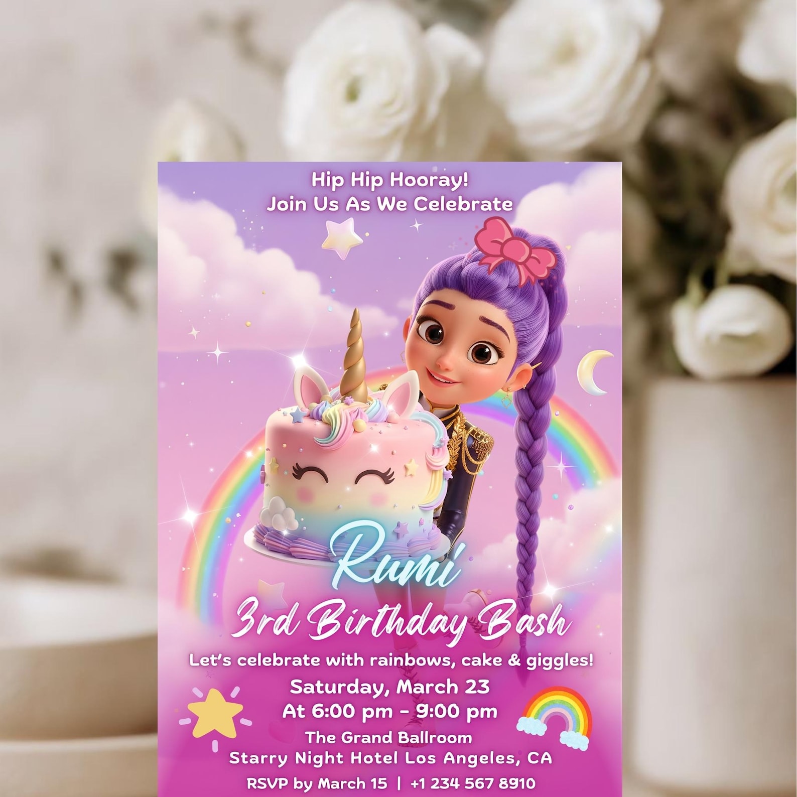 Kpop Demon Hunters Unicorn Birthday Invitation | Rumi 3rd Birthday Bash ...