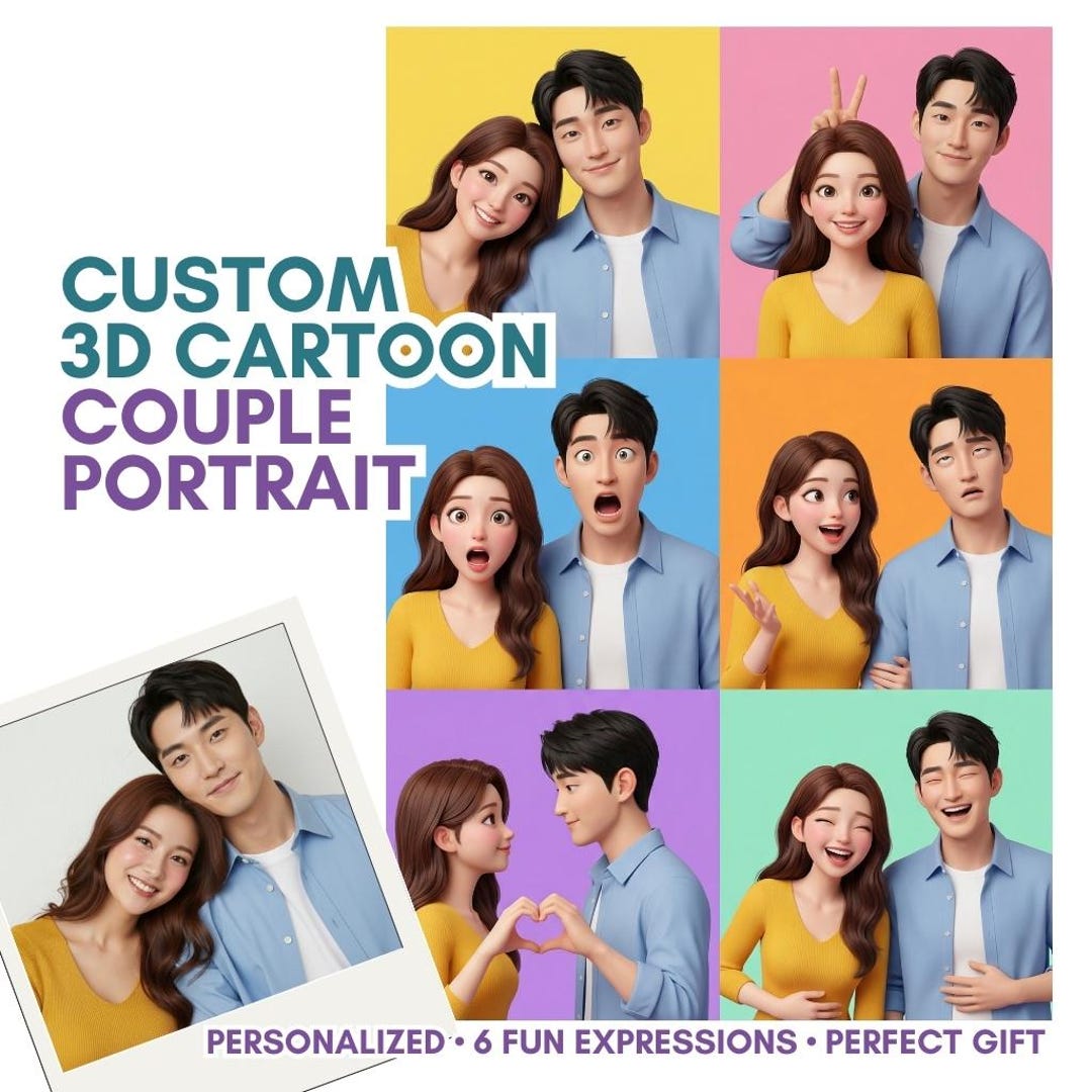 Personalized 3D Cartoon Couple Portrait | Animated Collage (digital ...