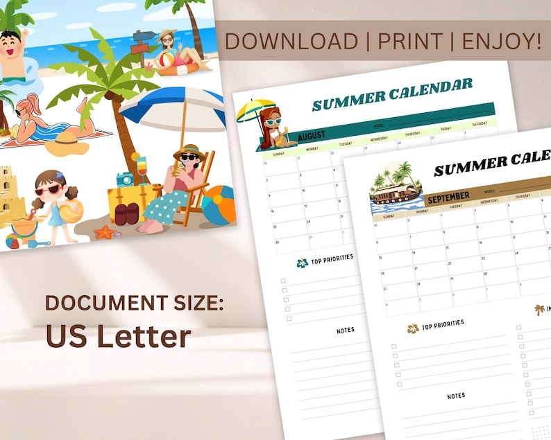 Printable Kids Summer Calendar 2026, Kids Monthly Planner, Printable ...