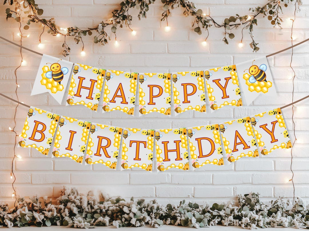 Bumble Bee Happy Birthday Banner, Bee Party Decor (editable Canva ...