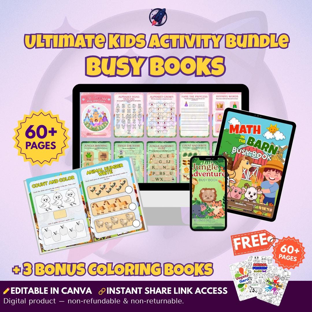 3-in-1 Busy Book Bundle | 60+ Editable Canva Pages | Preschool ...