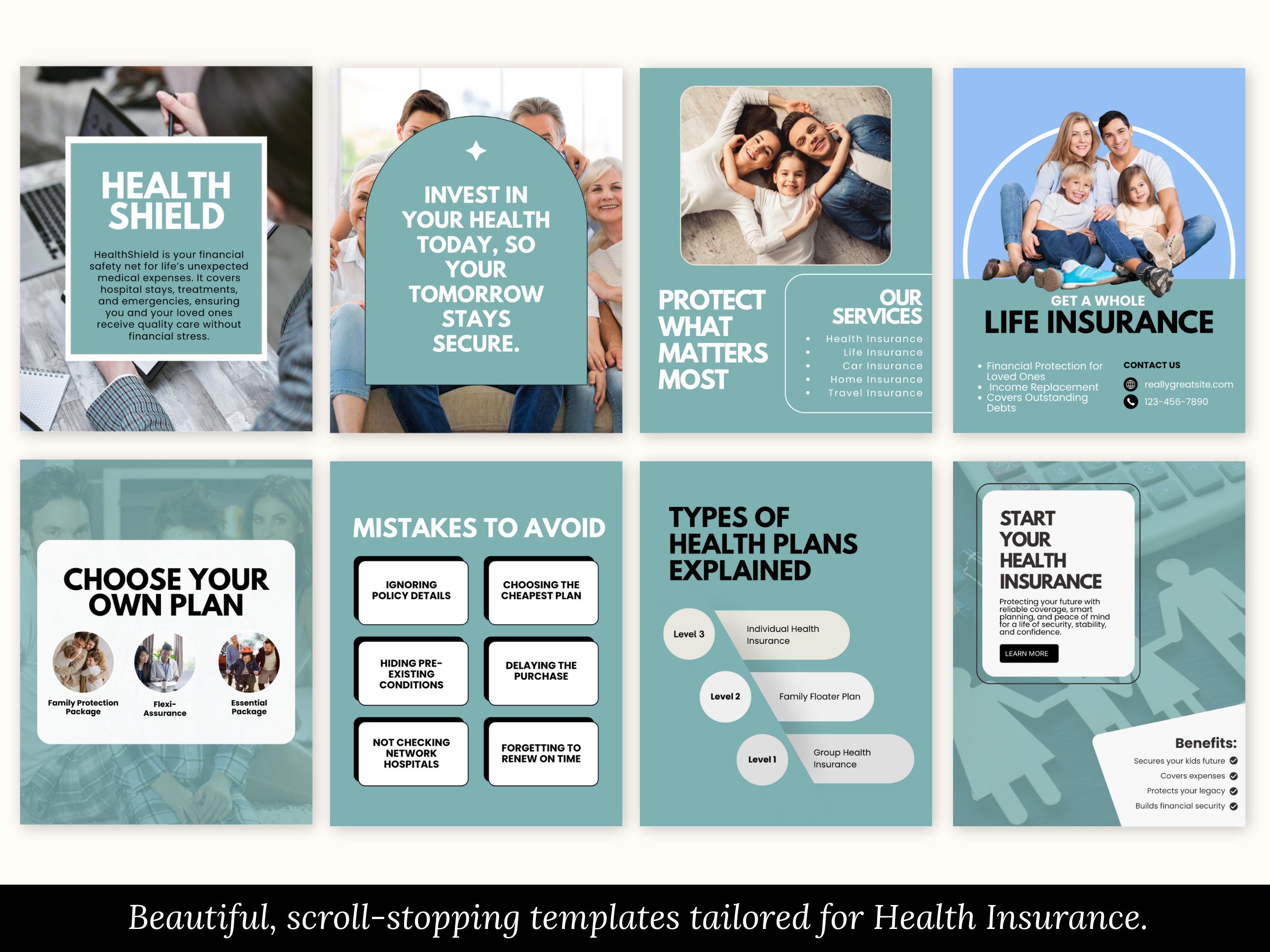 Health Insurance Instagram Templates, Health Insurance Marketing Bundle ...