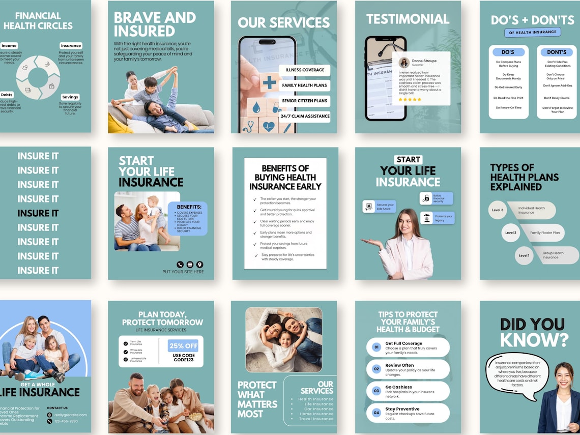 Health Insurance Instagram Templates, Health Insurance Marketing Bundle ...