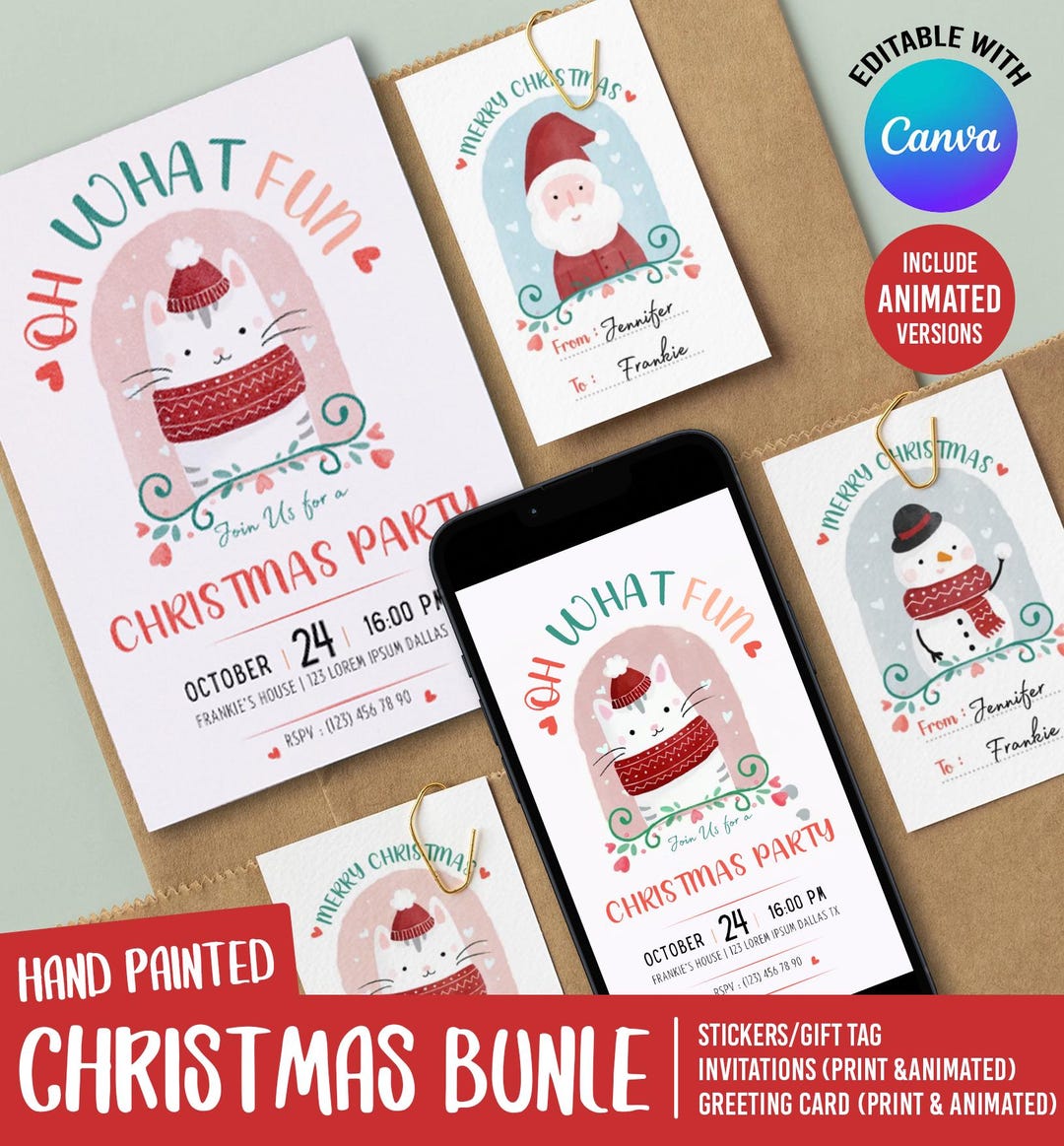 Personalized Printable Christmas Bundle: Invitations, Stickers, Cards ...