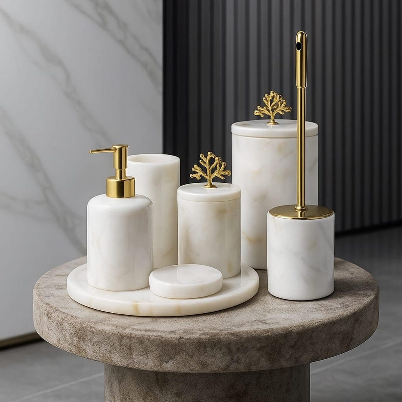 7-piece Marble Bathroom Set With Gold Accents - Etsy