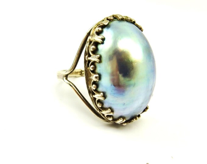 Pearl Rings, Gray Pearl Ring, Blue Pearl Ring, Silver Rings, Mabe Pearl ...